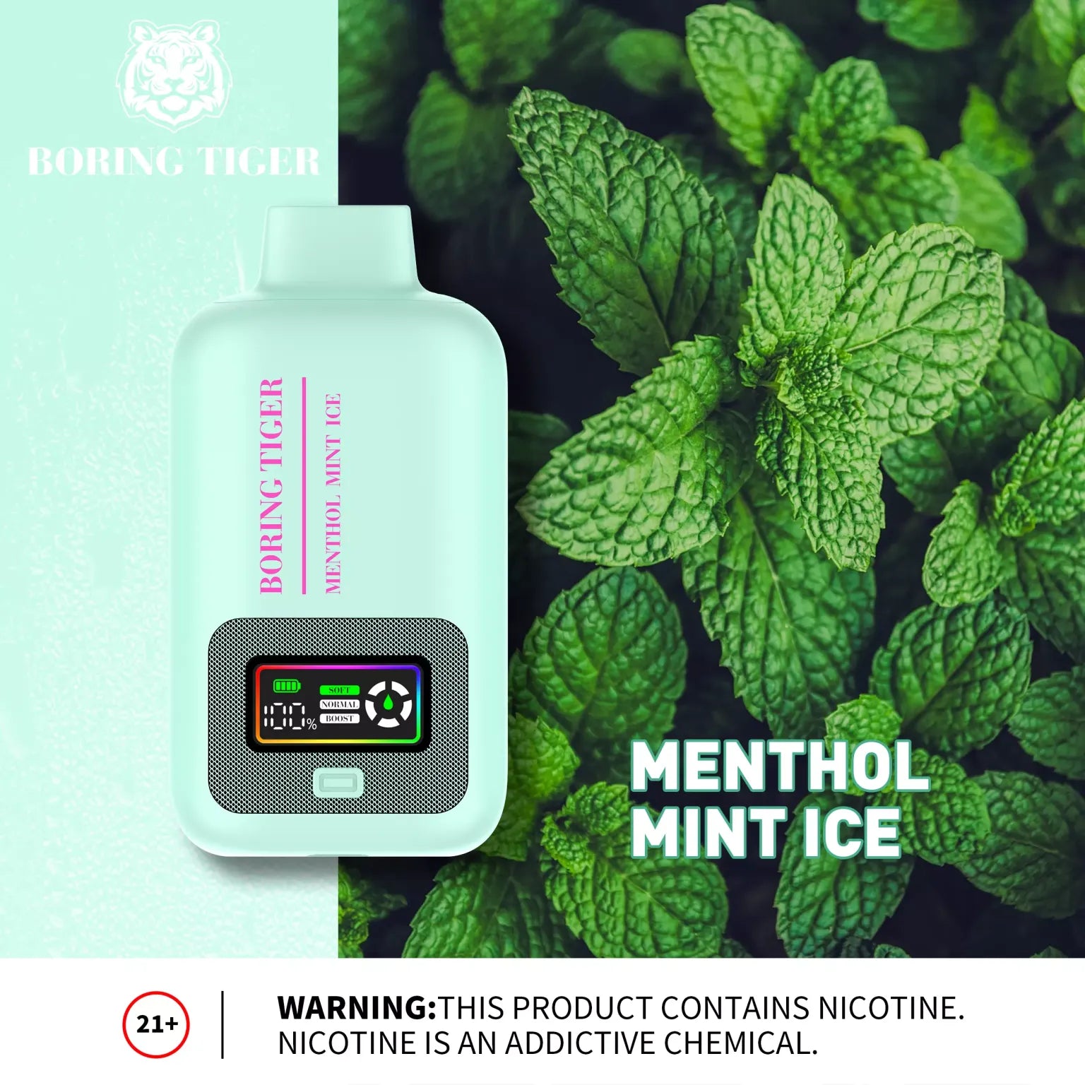 Menthol Mint Ice LuffBar Boring Tiger 25000 Puffs Disposable Device